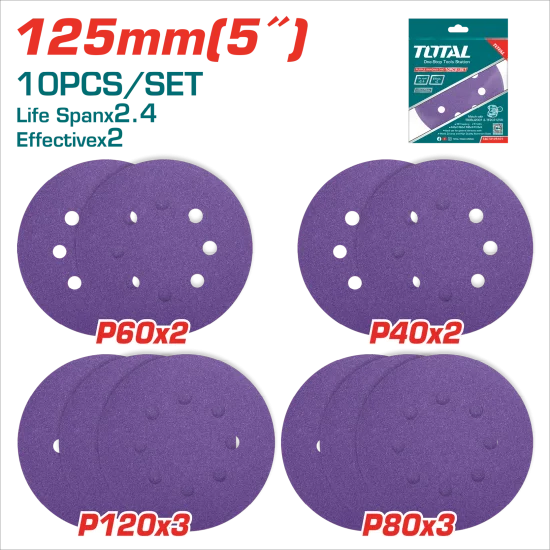 TOTAL 黏扣圓砂紙 125mm(5") 紫砂 (TAC73125101)