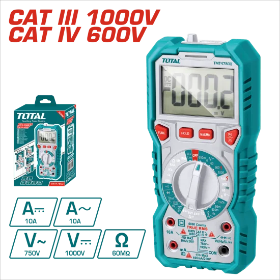 TOTAL 數位萬用電表 1000V (TMT47503)