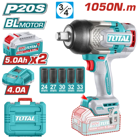TOTAL 鋰電震動1050N.M扳手-雙5A組 (UTIWLI20105)